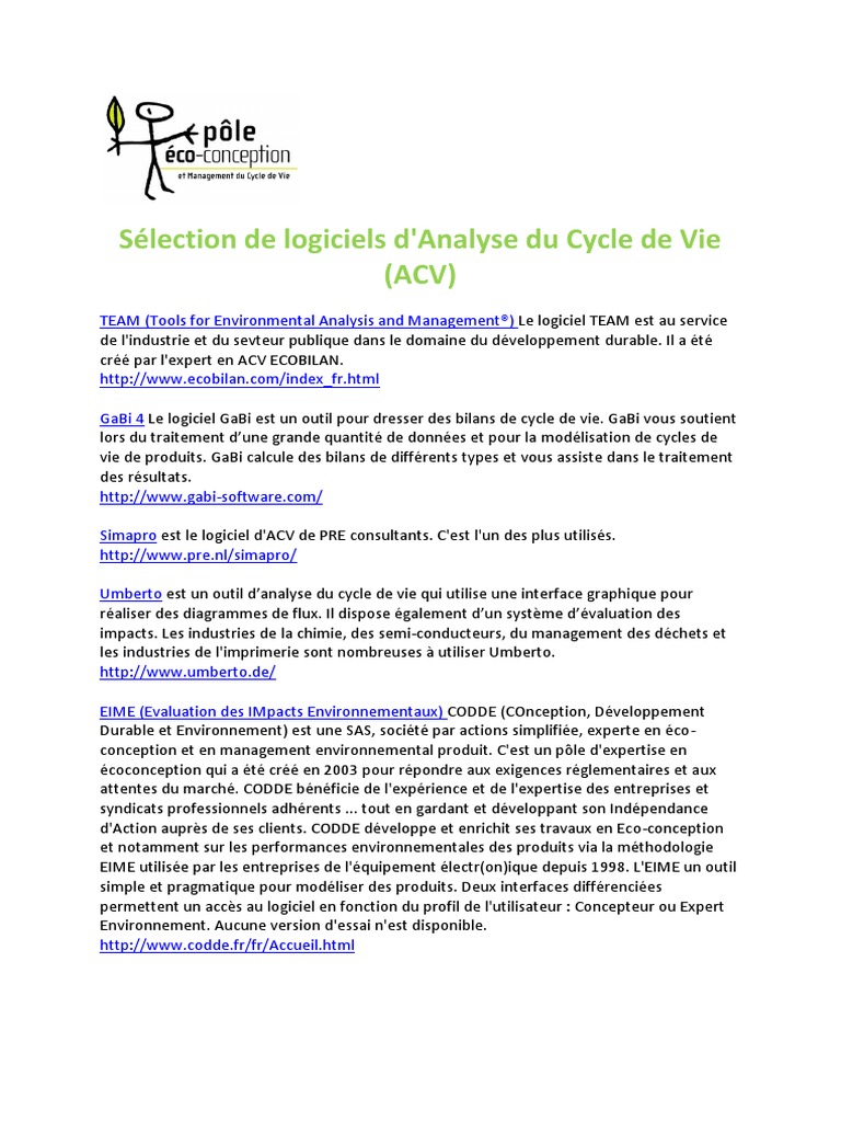 Selection de Logiciels D'acv | PDF | Analyse du cycle de vie | Économie