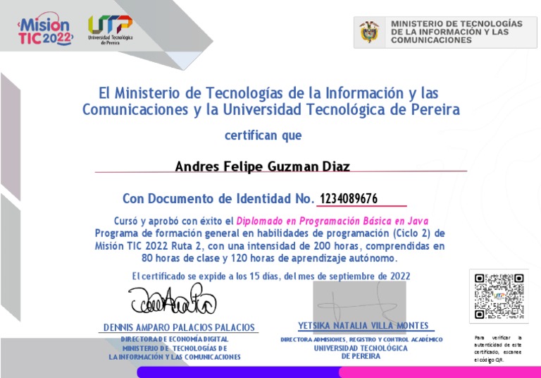 Certificado Diplomado en Java - Andres Guzman | PDF