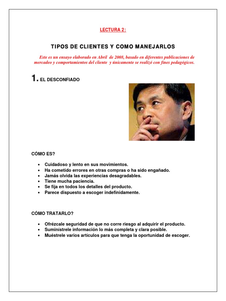 Tipos de clientes y cómo manejarlos efectivamente | PDF