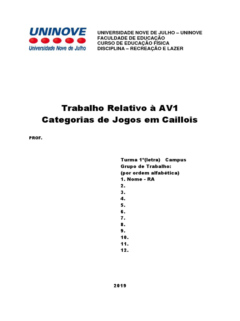Roteiro para Trabalho AV1 | PDF