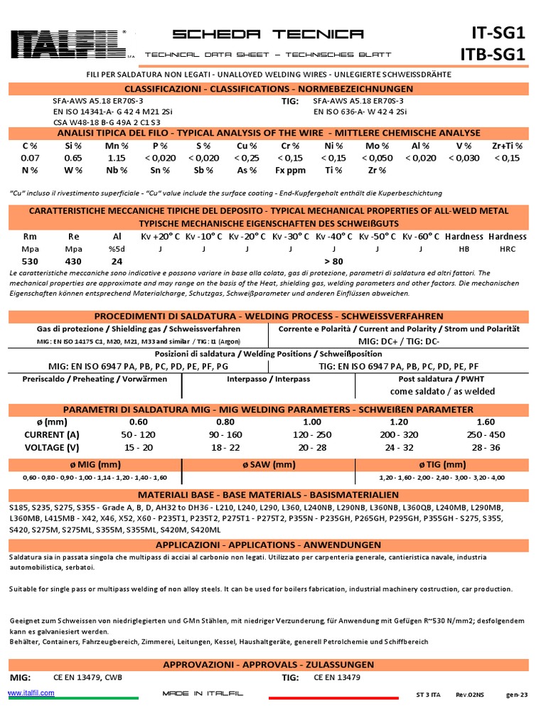 Scheda Tecnica: IT-SG1 Itb-Sg1 | PDF | Joining | Applied And Interdisciplinary Physics
