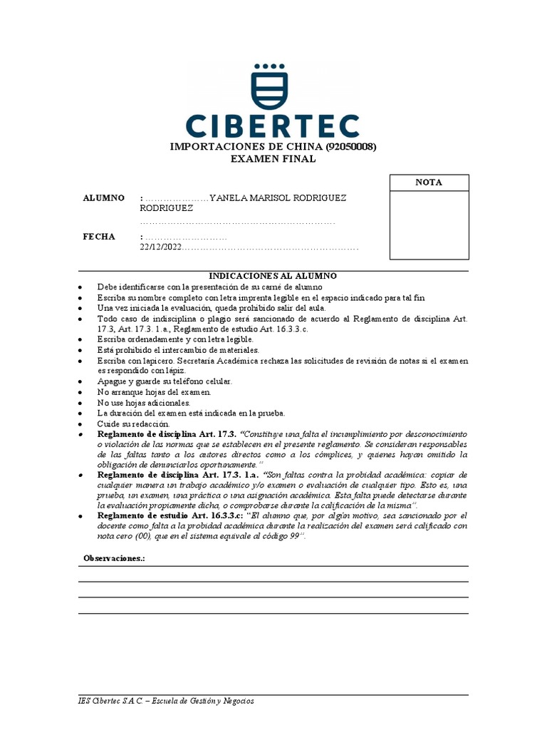 Examen Final - Yanela Rodriguez Rodriguez | PDF | Negocios ... Examen Final - Yanela Rodriguez Rodriguez | PDF | Negocios ...