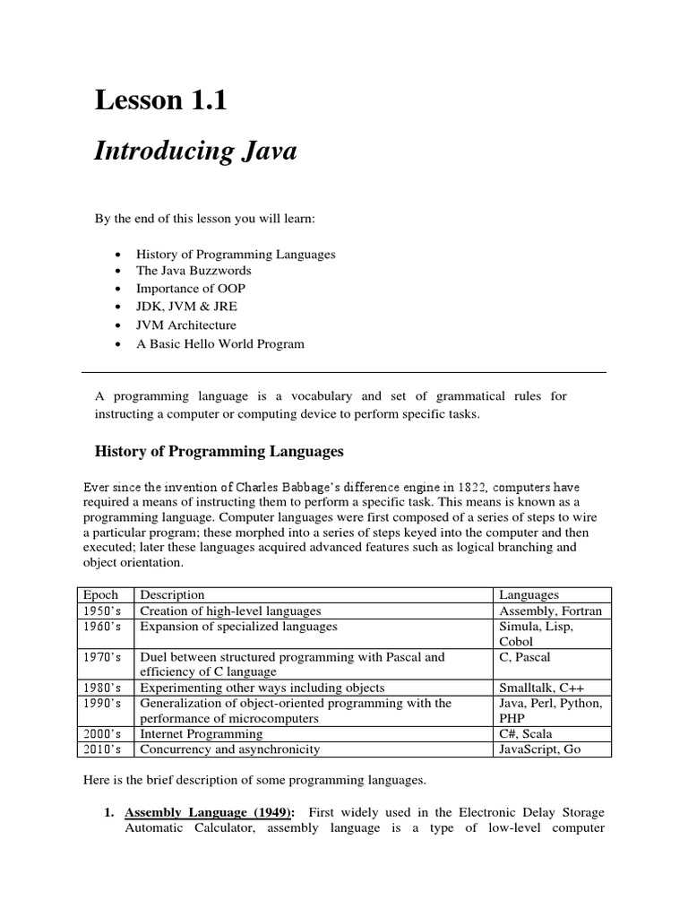 Lesson 11 Introducing Java Pdf Java Programming Language Java Software Platform 5741