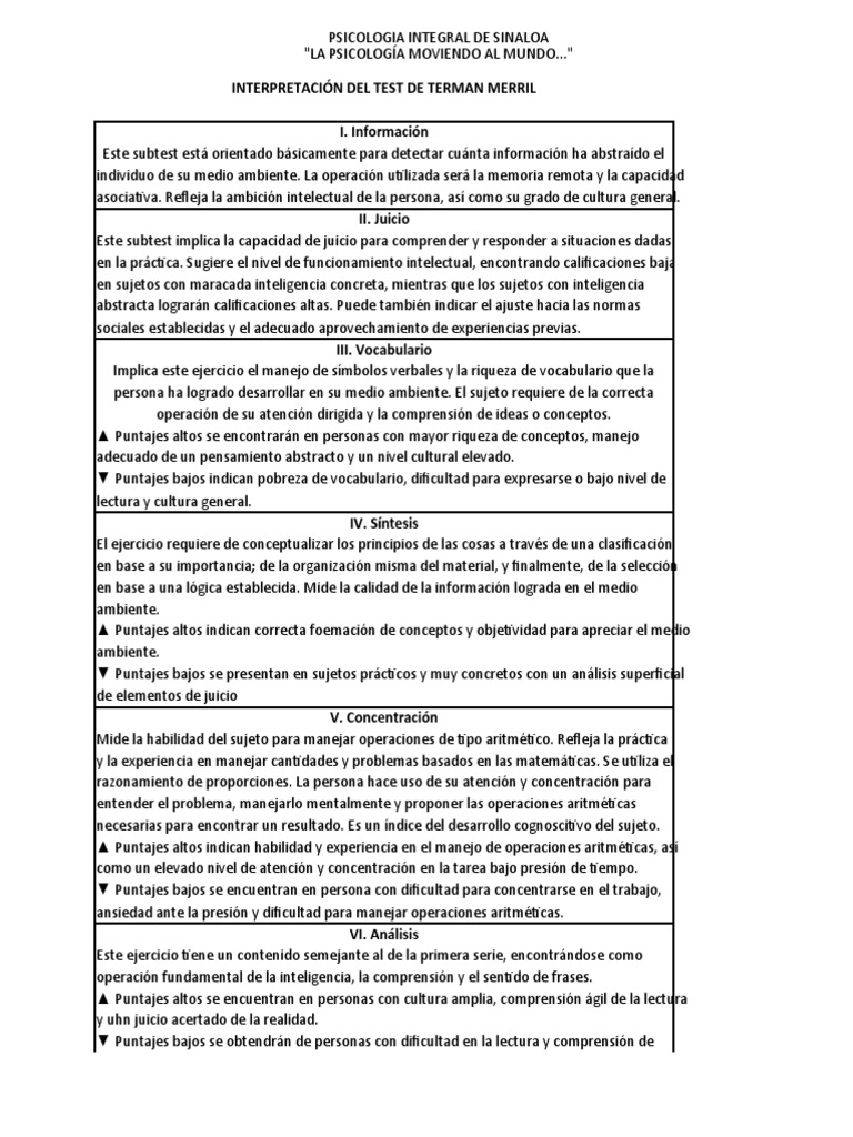 Interpretacion Del Terman | Descargar gratis PDF | Inteligencia | Concepto