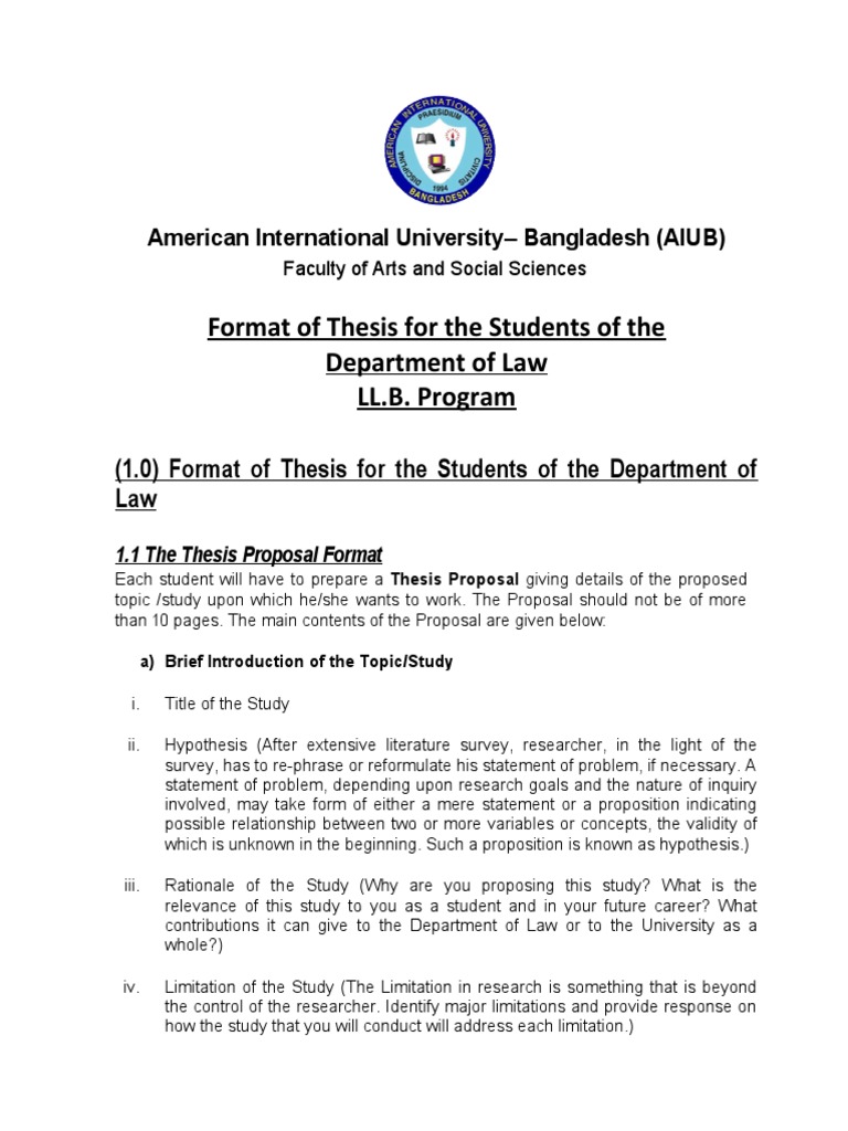 Thesis Format for AIUB Law Students | PDF | Methodology | Thesis