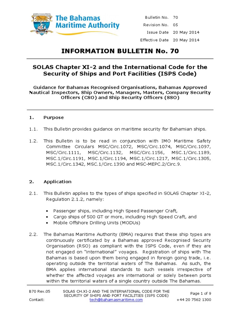 BMA Bulletin 70 SOLAS Chapter XI 2 and The ISPS Code | PDF | Water ...
