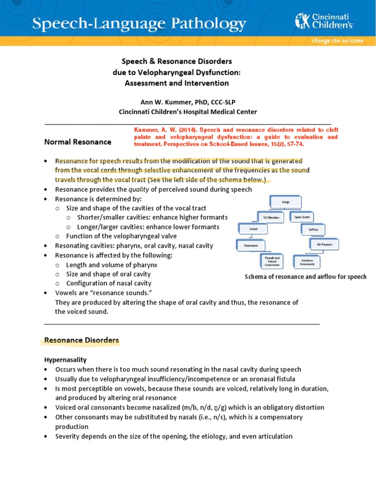 2014 - Resonance Disorders Related To Cleft Palate and Velopharyngeal ...