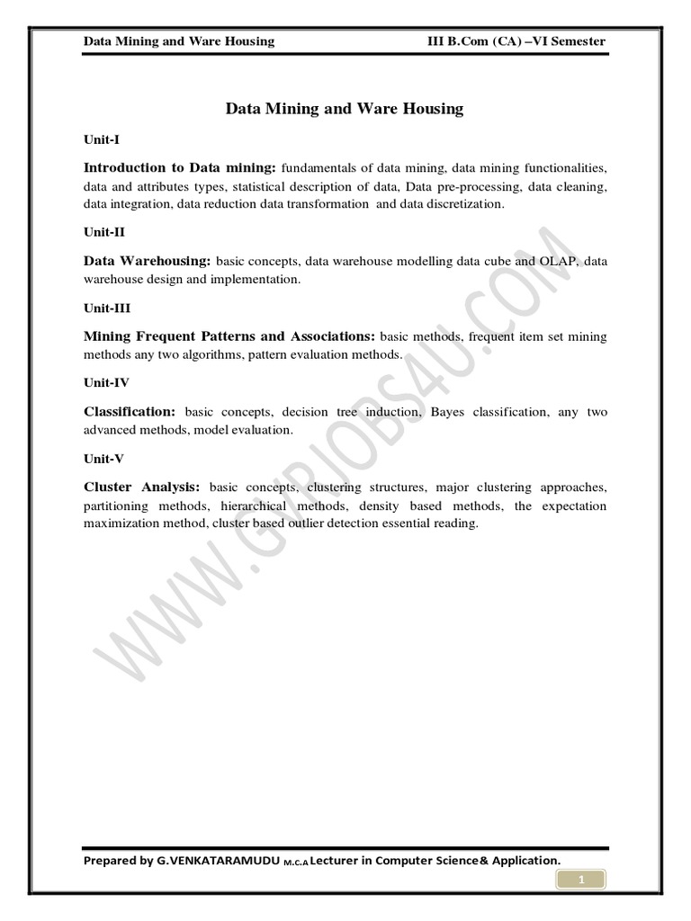 Data Mining and Data Warehousing | PDF | Information Science ...
