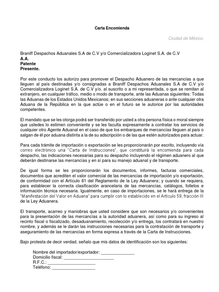 Carta Encomienda | PDF | aduana | Gobierno