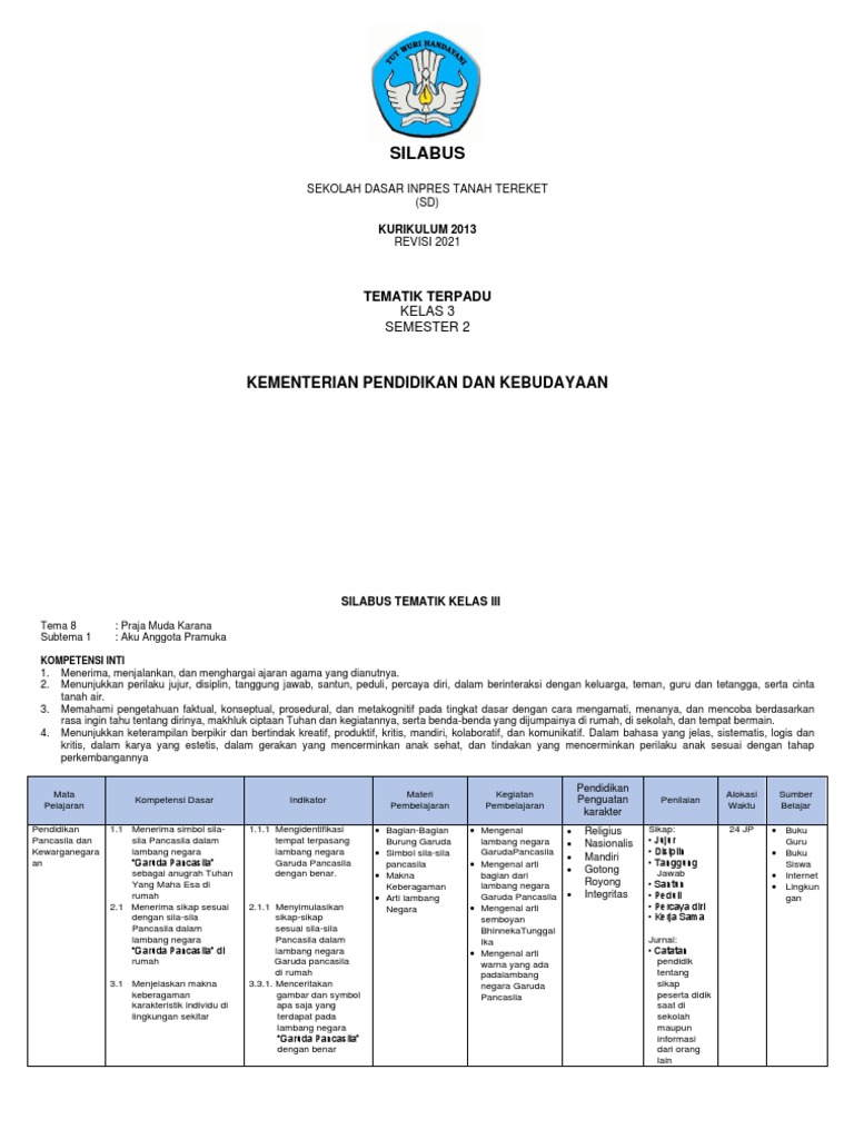 Silabus Kelas 3 Tema 8 | PDF