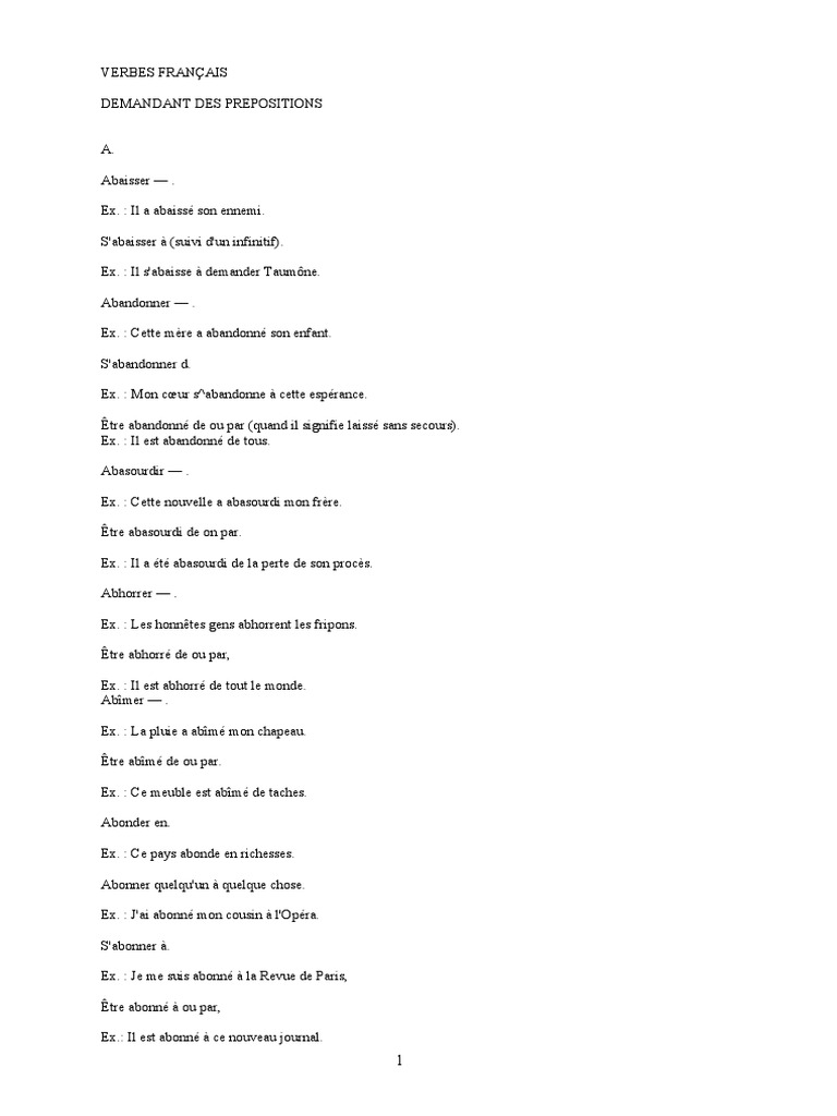 Liste des verbes français et prépositions | PDF