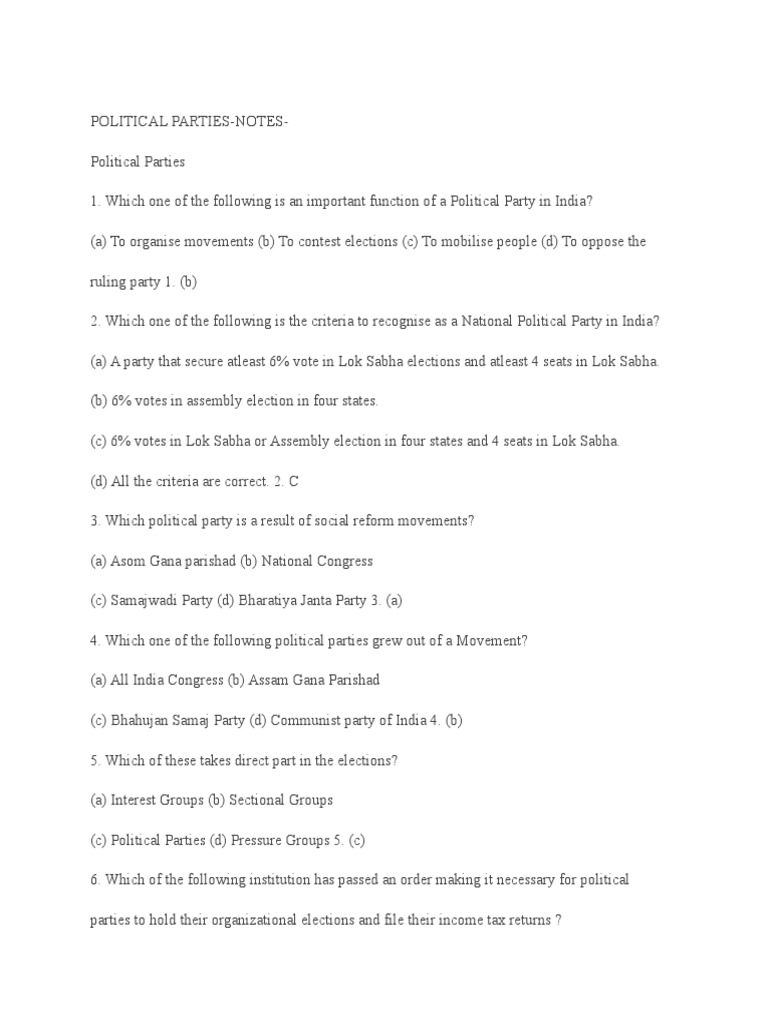 Political Parties Notes | PDF | Political Parties | Democracy