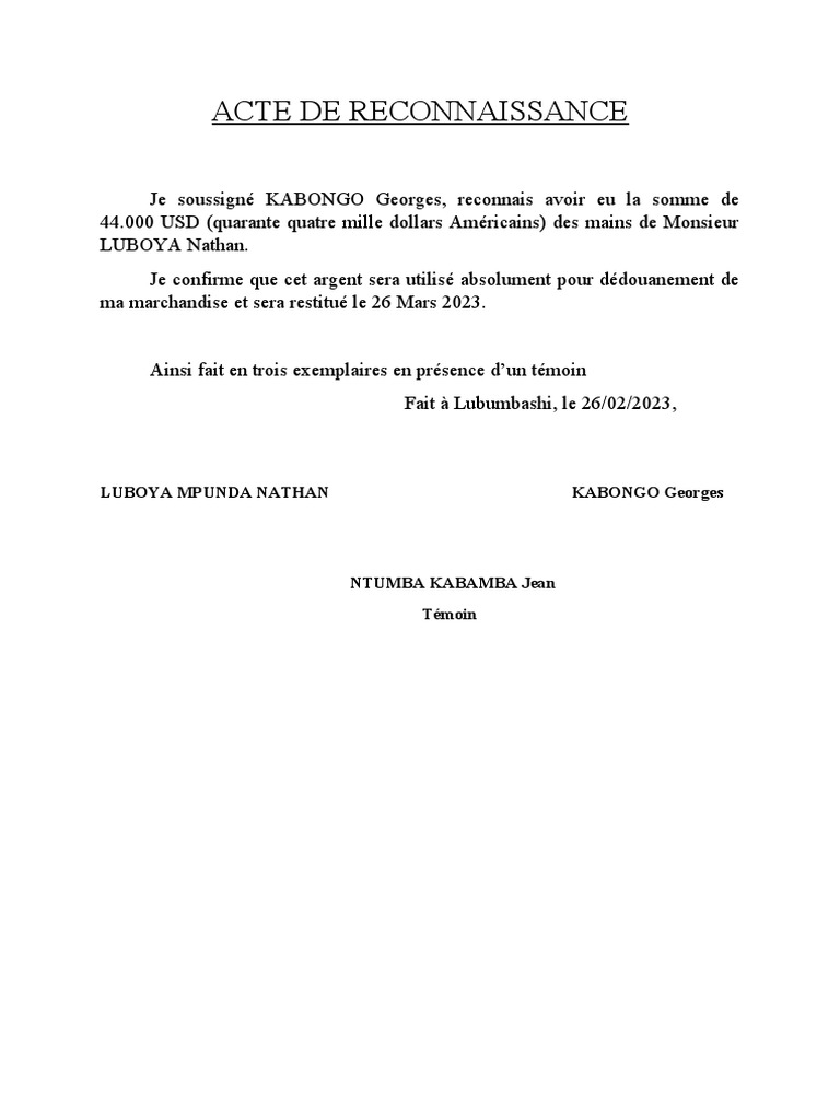 Acte de Reconnaissance | PDF