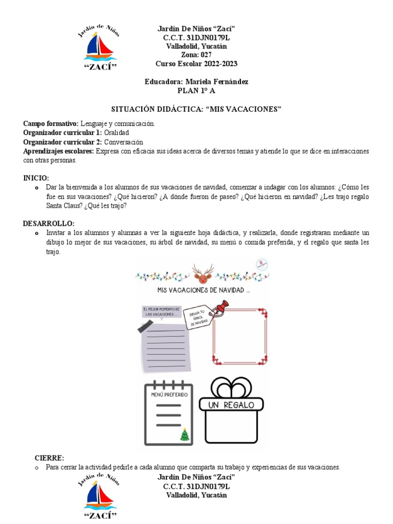 Situacion Didactica Mis Vacaciones | PDF | Educación de la primera infancia Situacion Didactica Mis Vacaciones | PDF | Educación de la primera infancia