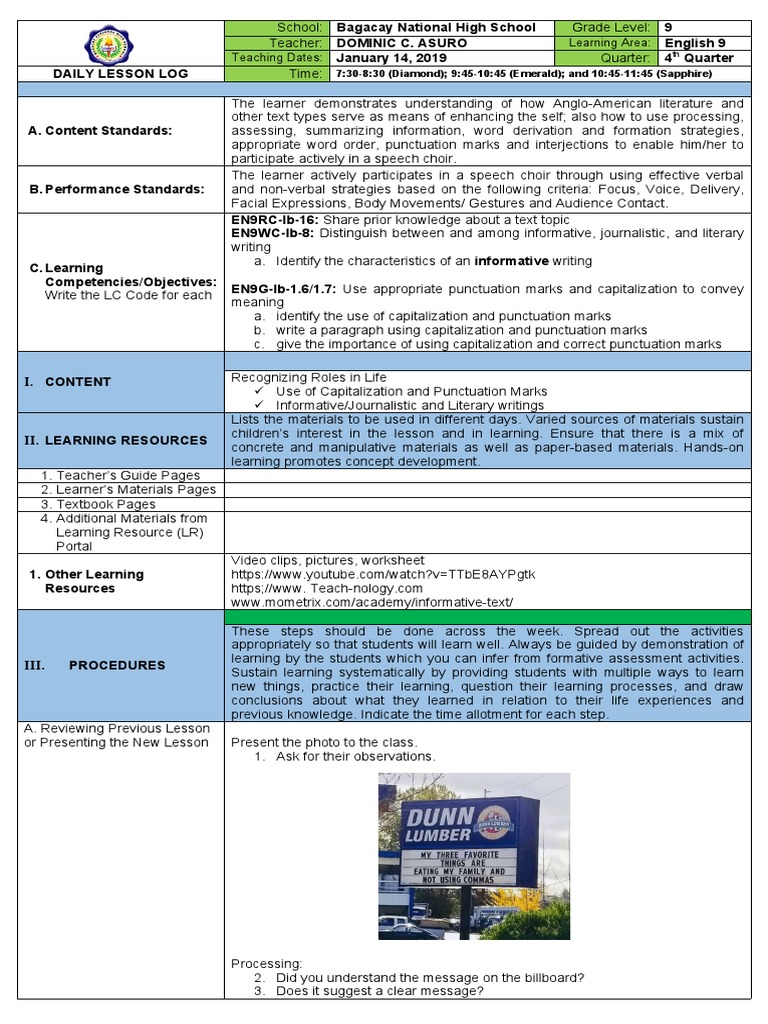 DLL Sample | PDF | Learning | Teachers