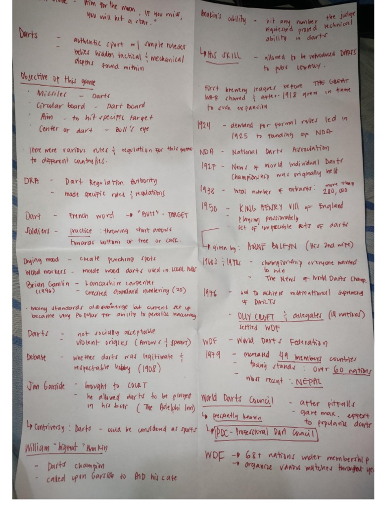 Physical Education - Darts Notes | PDF