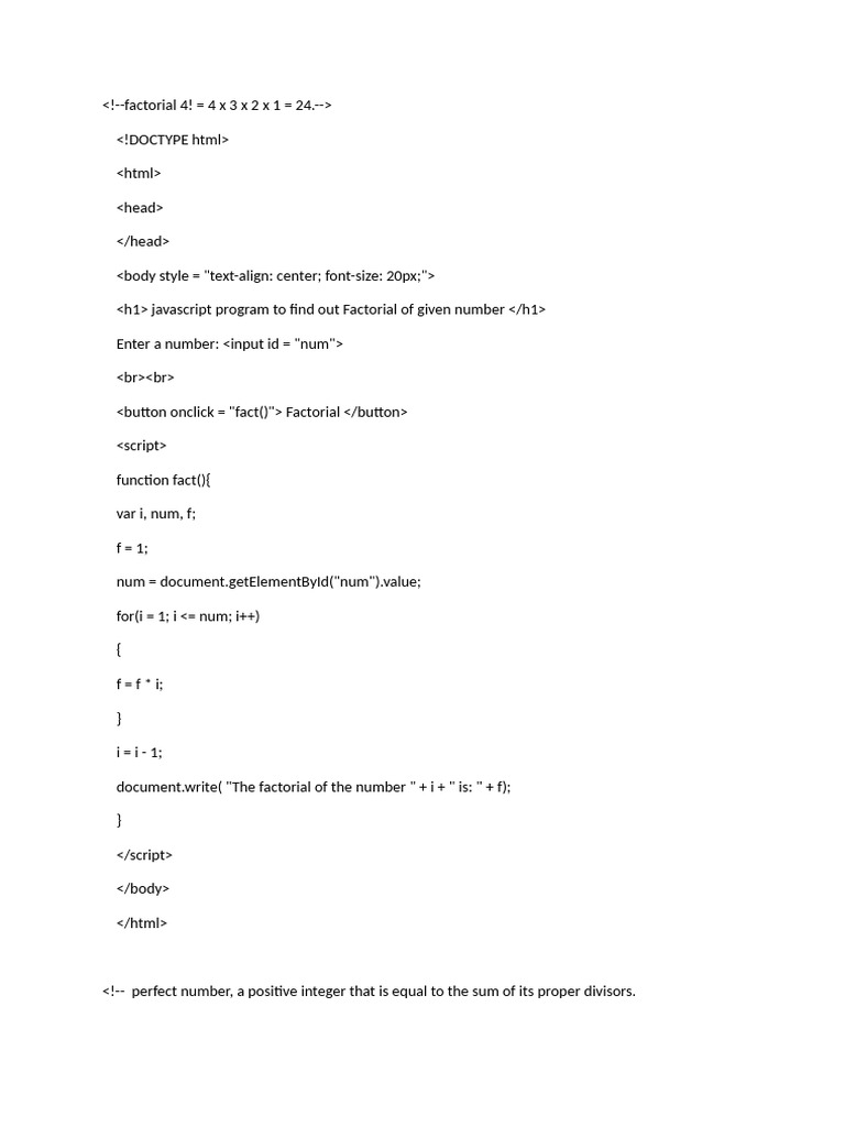 JavaScript Factorial Calculator | PDF | Mathematical Concepts | Mathematical Objects