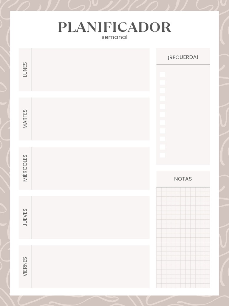 Documento A4 Planificador Semanal de Tareas y Notas Estilo Orgánico y ...