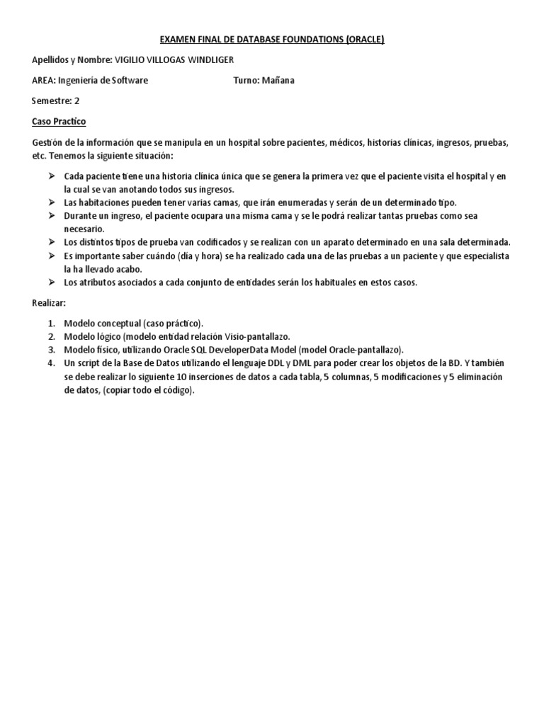 Examen Final De Database Foundations Descargar Gratis Pdf Bases De Datos Sql