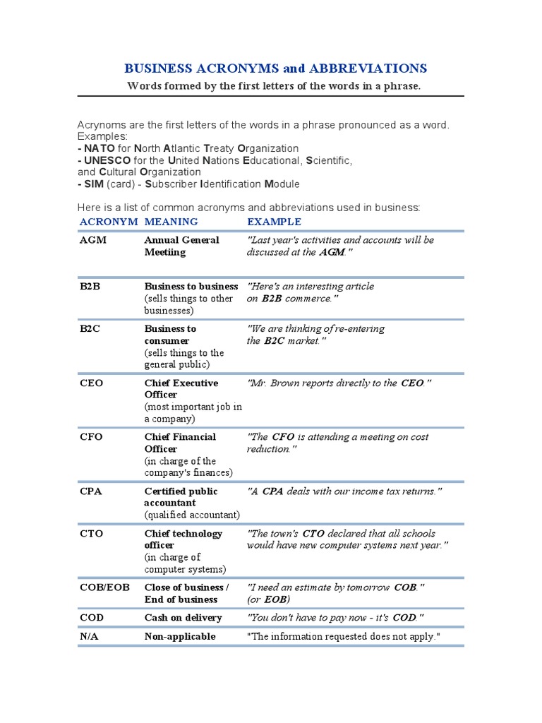Business Acronyms and Abbreviations | PDF | Value Added Tax | Economies