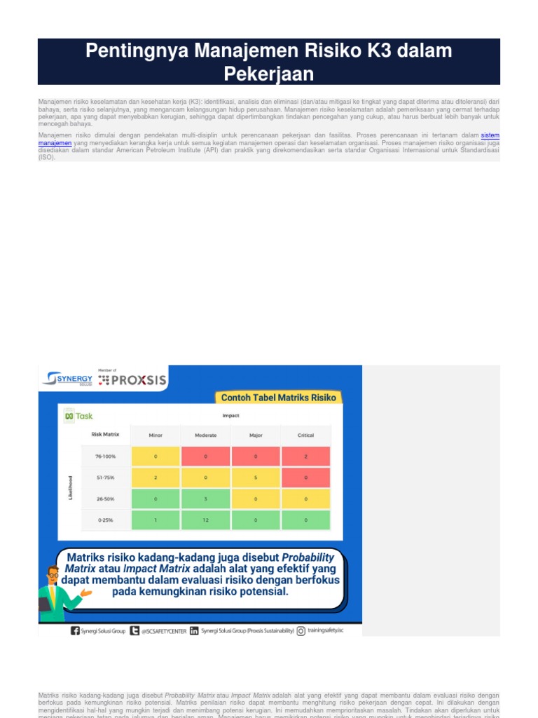 Pentingnya Manajemen Risiko K3 Dalam Pekerjaan | PDF | Karier ...