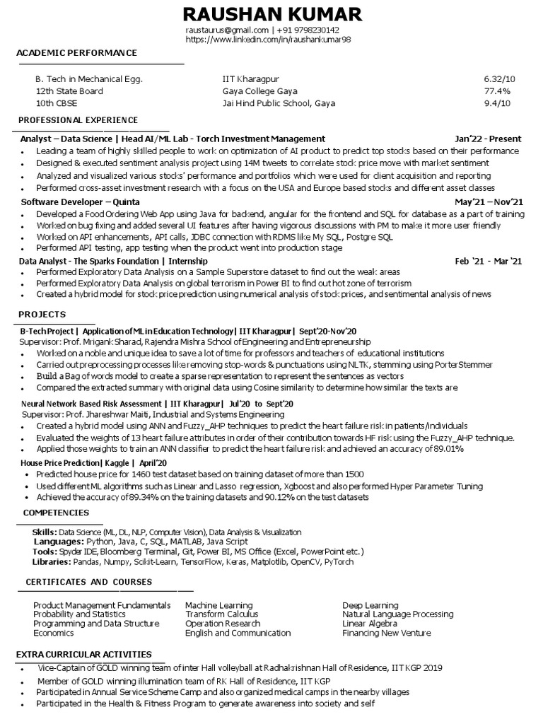 Resume Raushan | PDF | Machine Learning | Artificial Intelligence