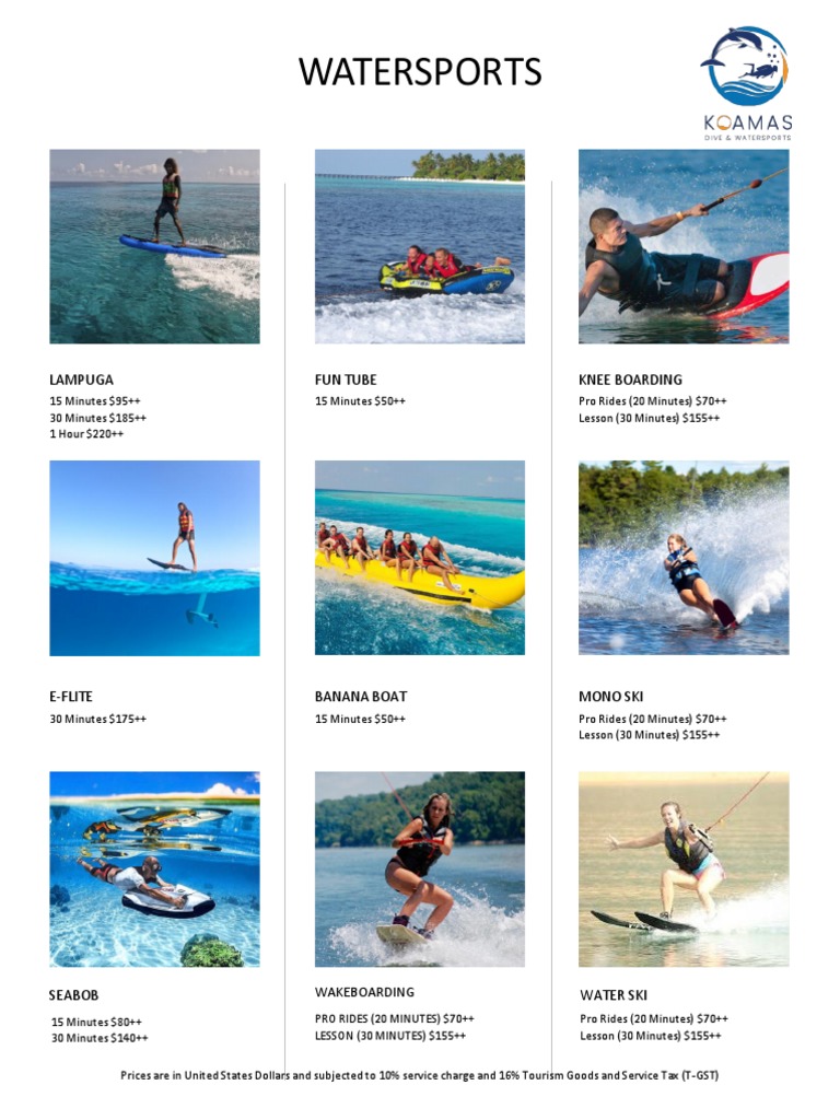 Water Sports Price List | PDF | Kayak | Water Sports