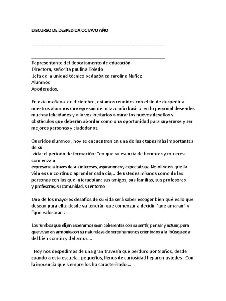 DISCURSO DE DESPEDIDA OCTAVO AÑO Basico | PDF