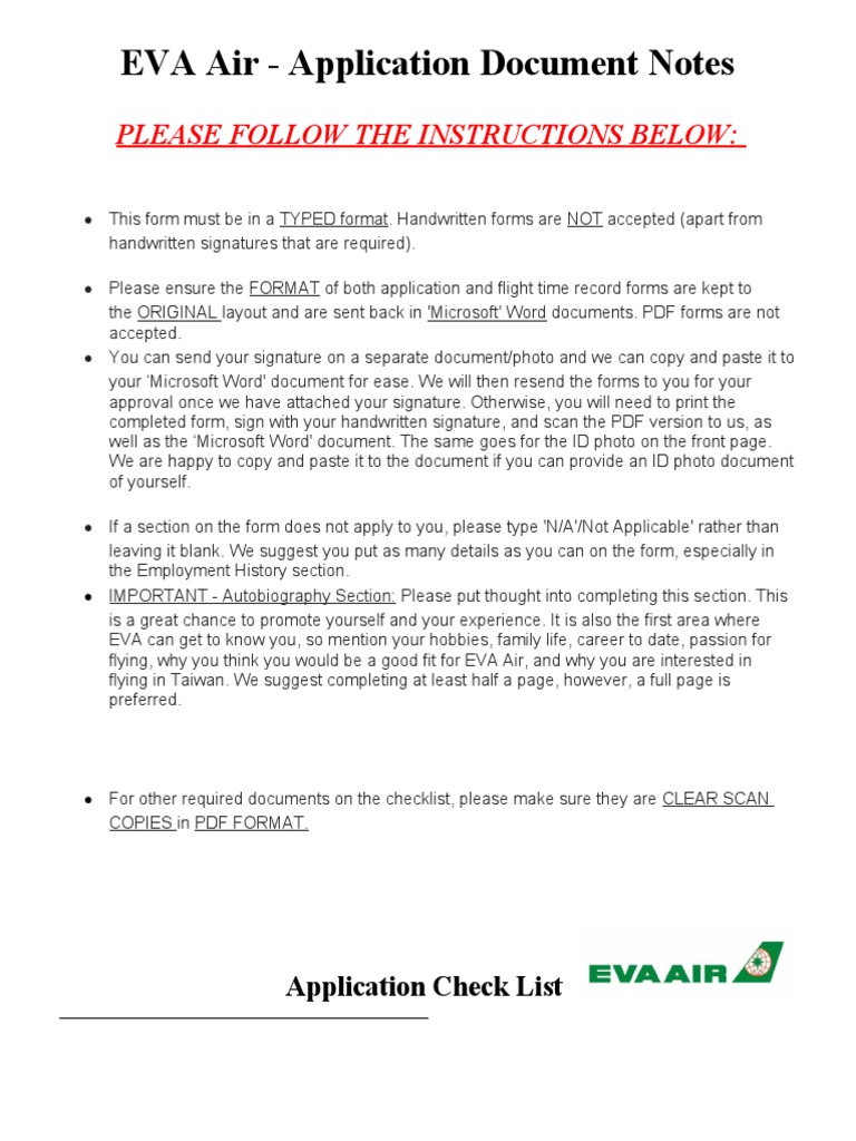 1-1. EVA Air Pilot Application Form - 2020 Blank | PDF | Employment ...