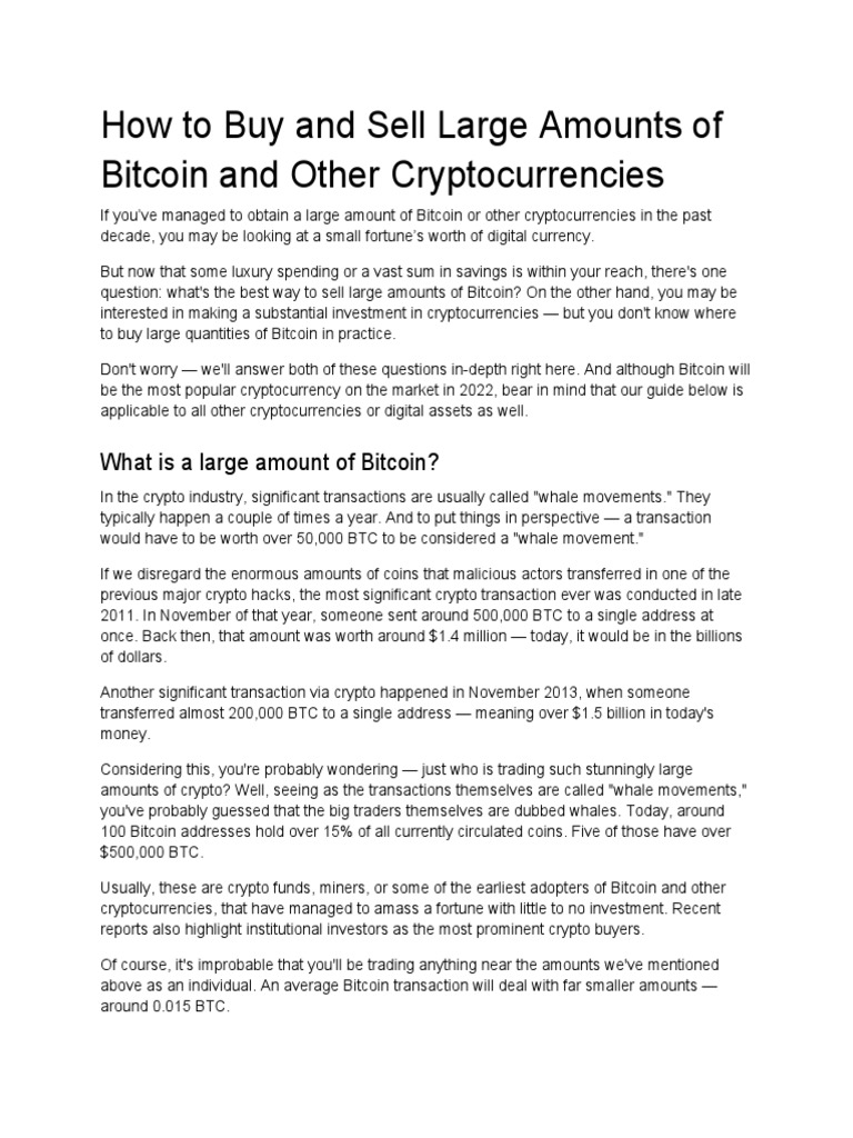 How To Buy and Sell Large Amounts of Bitcoin and Other Cryptocurrencies - Edited | PDF ...