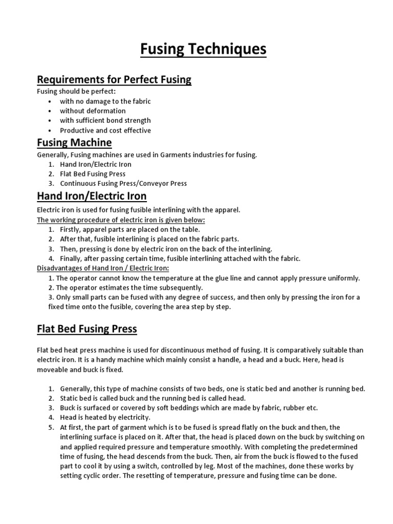 Fusing Techniques for Garment Production | PDF | Textiles | Temperature