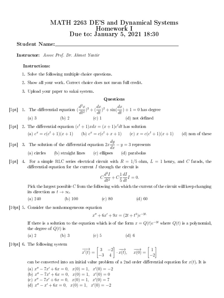 Math 2263 - HW1 | PDF | Equations | Applied Mathematics
