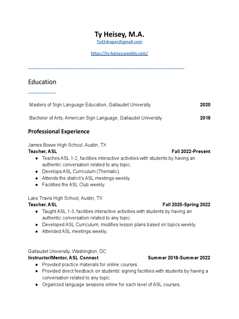 CV Heisey | Download Free PDF | American Sign Language | Language Education