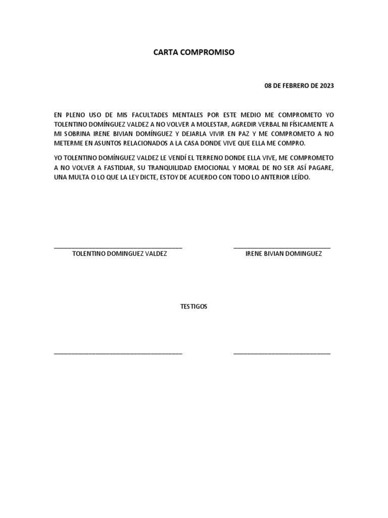 Carta Compromiso de No Molestia | PDF