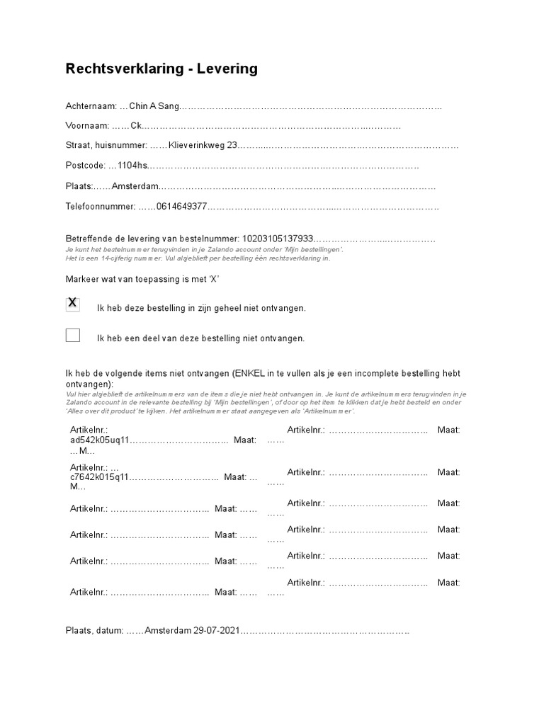 Rechtsverklaring Levering NL 21 | PDF