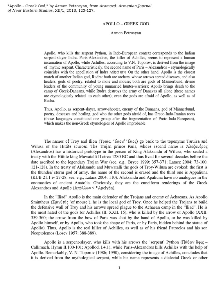 Petrosyan, Armen - Apollo. Greek God | PDF | Apollo | Greek Mythology