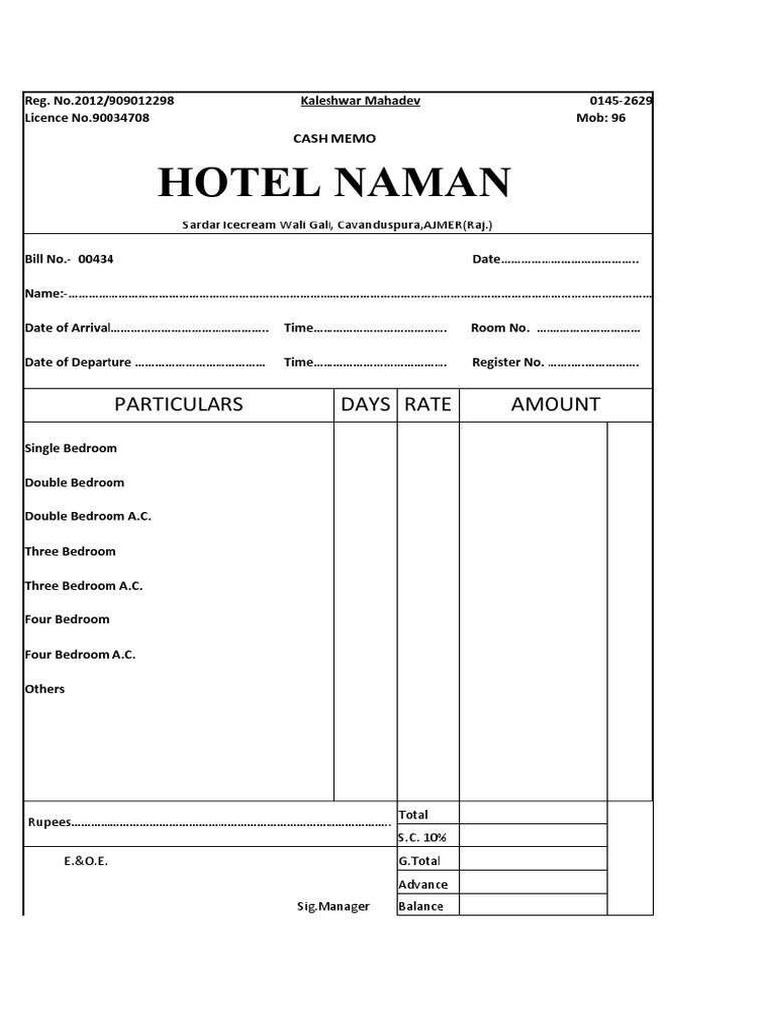 Hotel Bill Format - PDF - 2 | PDF