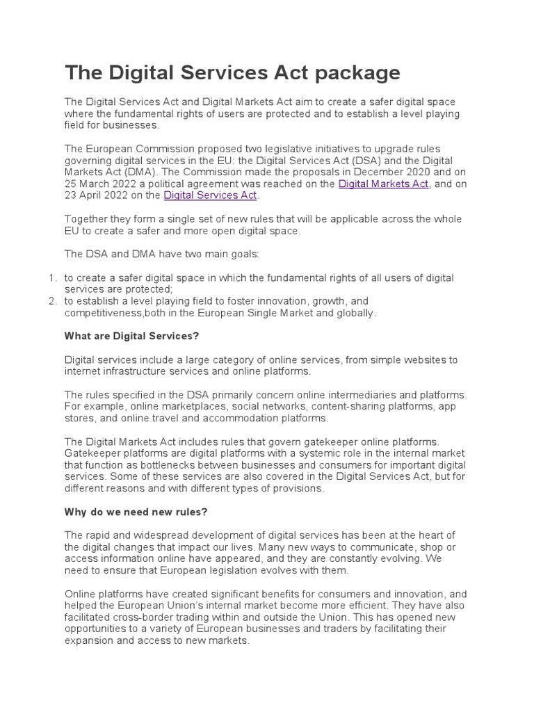 Digital Services Act Package Overview | PDF | Economies