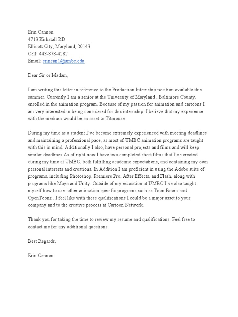 Cover Letter for Titmouse Internship | PDF | Career & Growth | Social ...