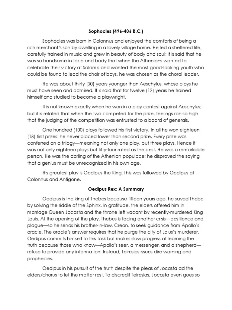 Day 1 SOPHOCLES | PDF | Sophocles | Theban Mythology
