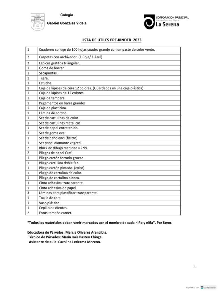 2023 Lista Utiles PK | PDF