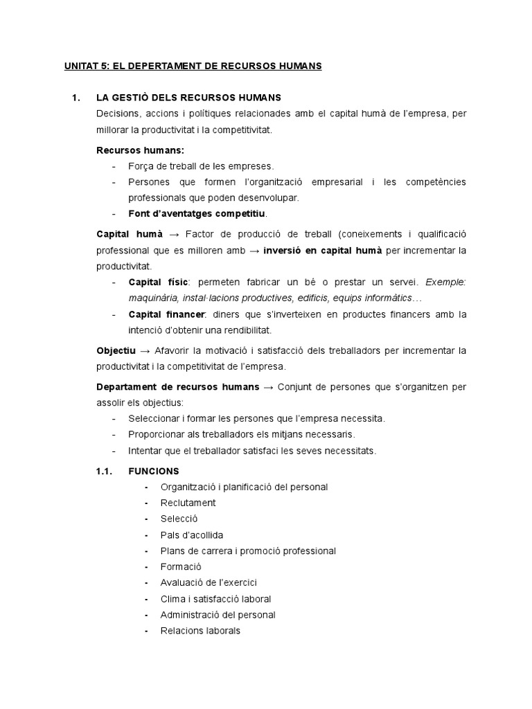 Unitat 5 - El Departament de Recursos Humans | PDF