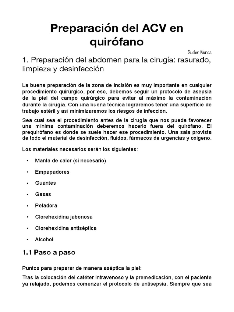 Preparación Del ACV en Quirófano | PDF | Lavado de manos | Afeitado