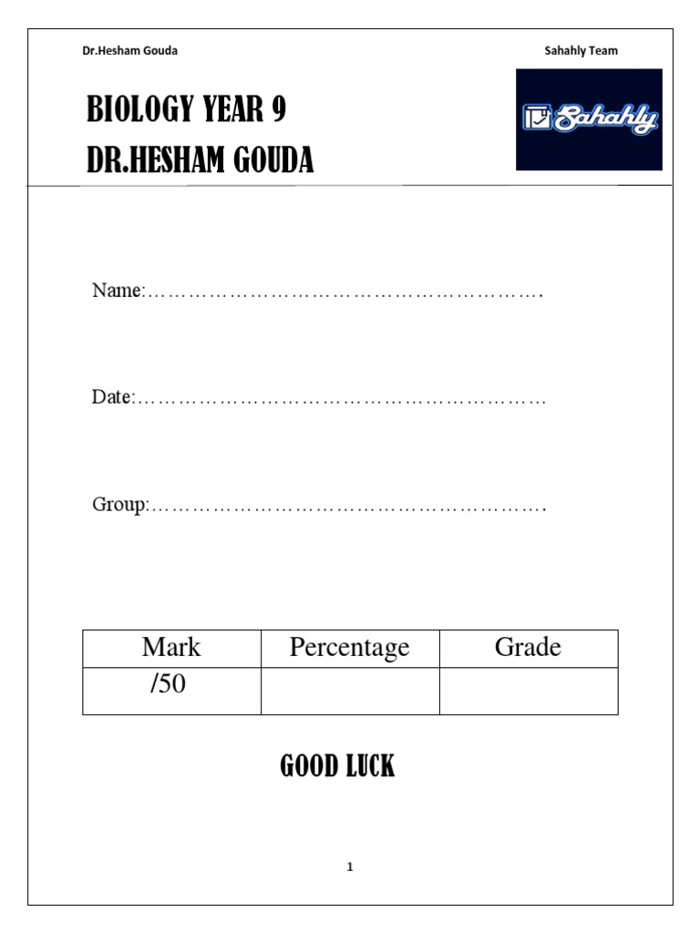 Dr Hesham Gouda Biology Year 9 Worksheet | PDF