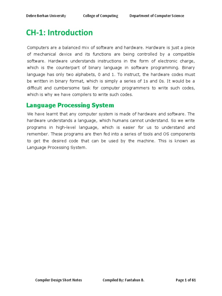 Compiler Design-Short Notes | PDF | Parsing | Compiler Compiler Design-Short Notes | PDF | Parsing | Compiler