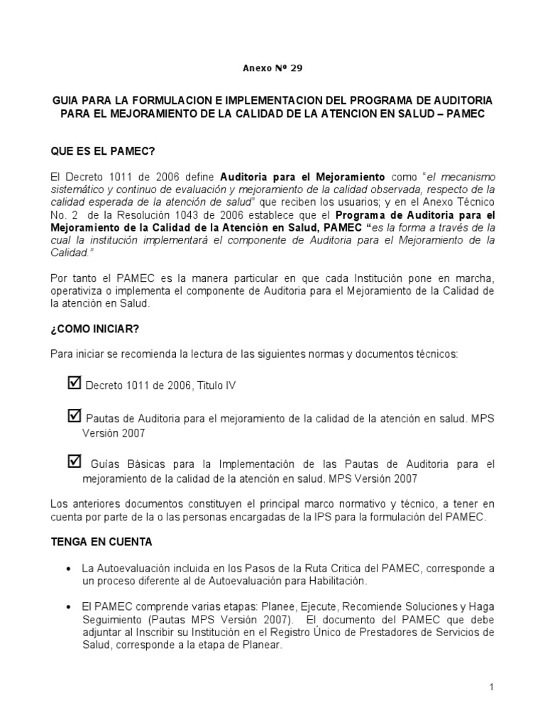 Anexo #29 Guia para La Formulación e Implementación Del PAMEC | PDF ...