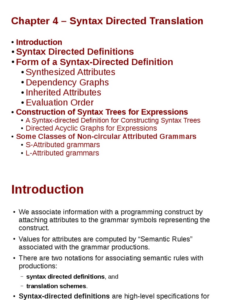 Compiler Design - Chapter 4 - Syntax Directed Translation | PDF | Parsing | Software Engineering