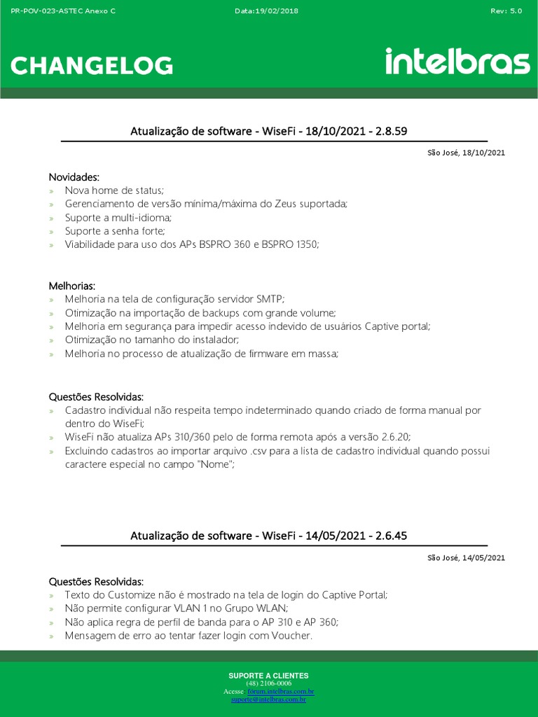 CHANGELOG | PDF | Rede sem fio | Microsoft Access