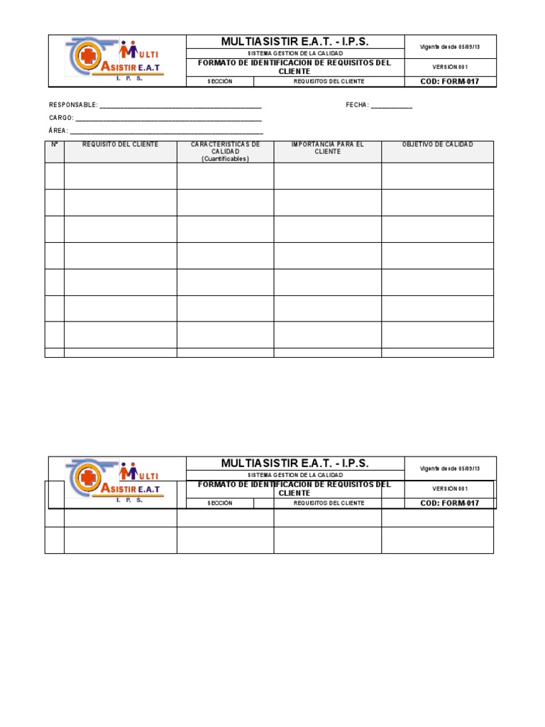Formato Identificacion de Requisitos Del Cliente | PDF