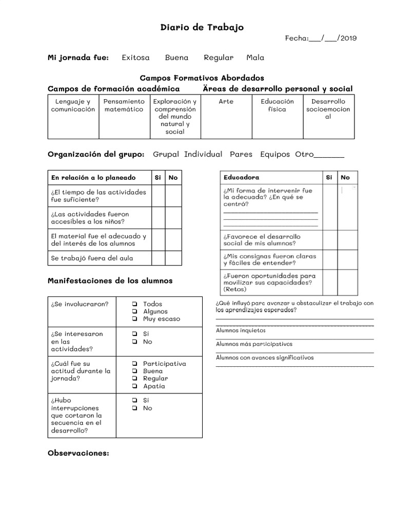 Formato Diario de Trabajo | PDF | Crecimiento personal y profesional